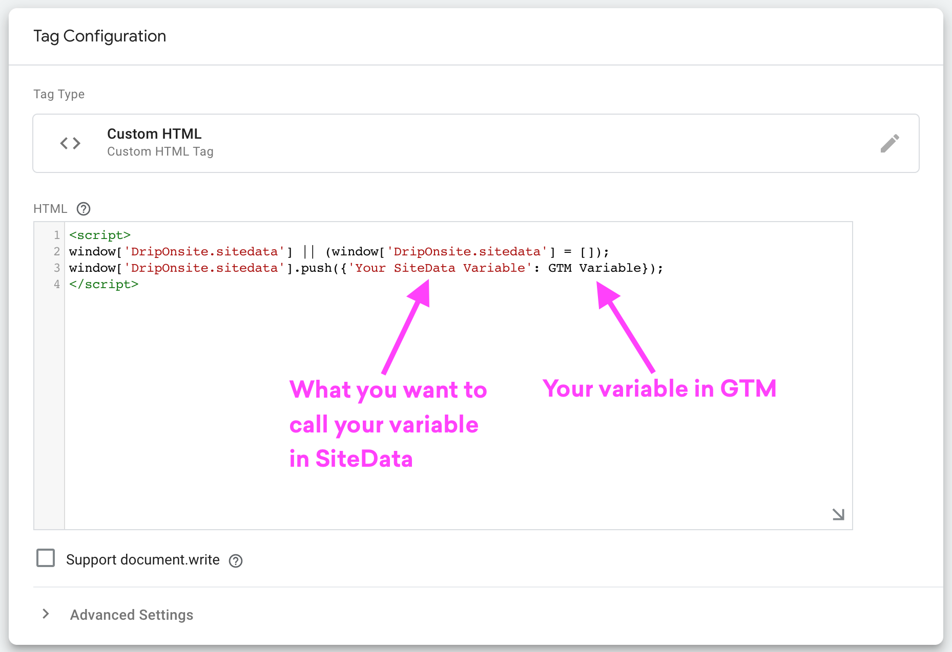 How to Send Data to SiteData in Google Tag Manager – Drip Help Center
